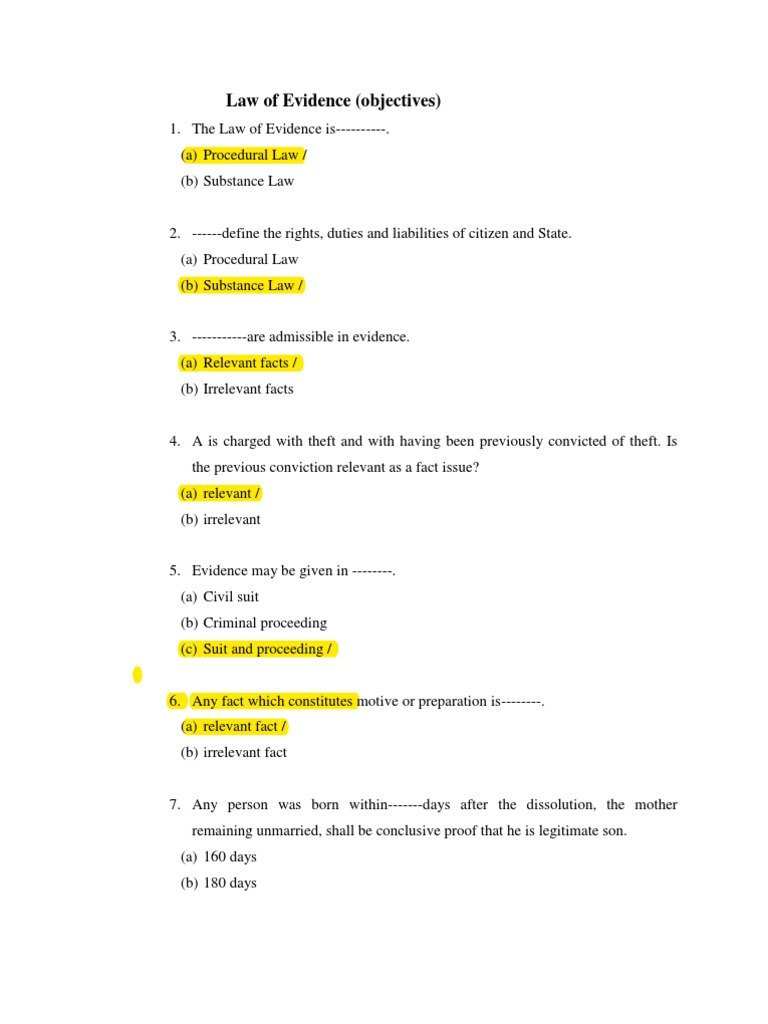 Law of Evidence Objectives and Key Concepts | PDF | Evidence (Law ...