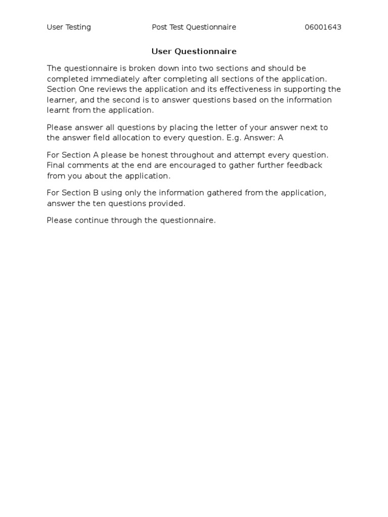 User Testing Post Test Questionnaire 06001643 | PDF | Betting In Poker ...