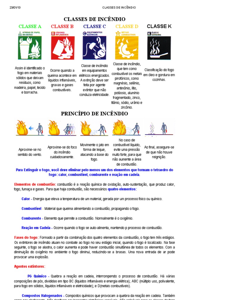 Classes de Incêndio | Download grátis PDF | Combustão | Incêndios