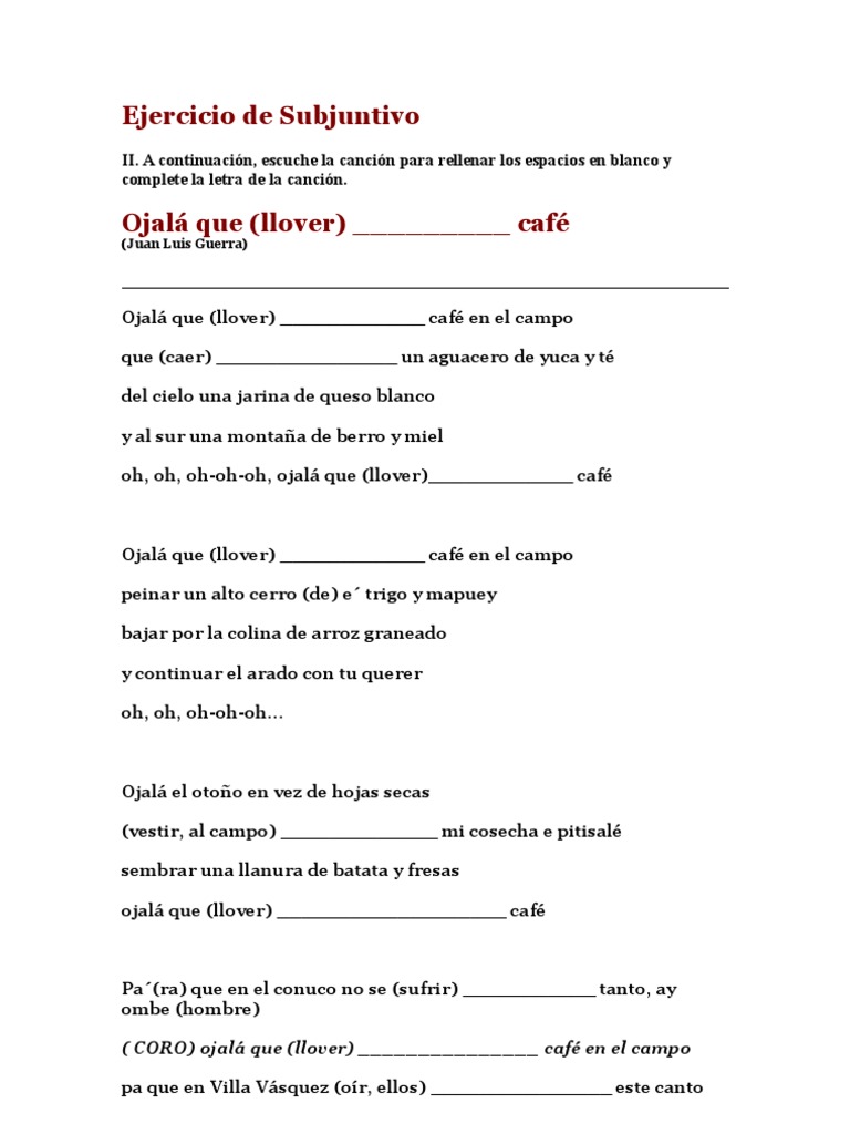 Actividad de Subjuntivo: Ojalá que llueva café | PDF | Patata | Comida ...