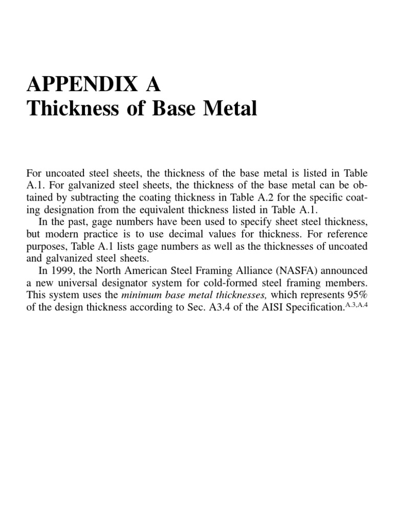Appendix A Thickness of Base Metal | PDF | Bending | Stress (Mechanics)