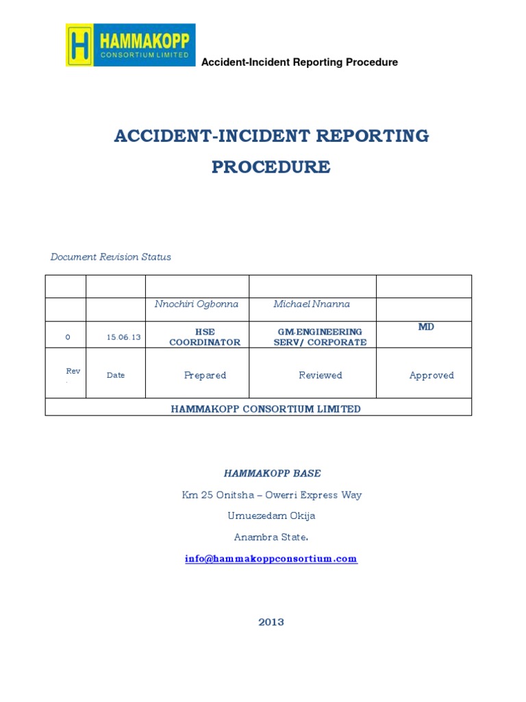 Incident - Accident Reporting Procedure | PDF | Emergency Management ...