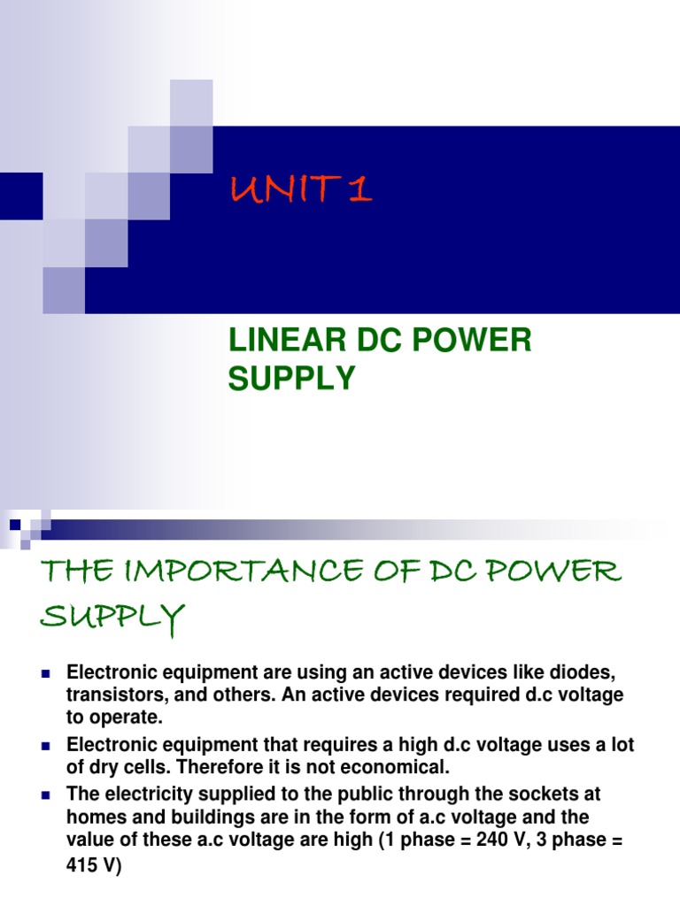 UNIT 1-DC Power Supply | PDF | Rectifier | Direct Current