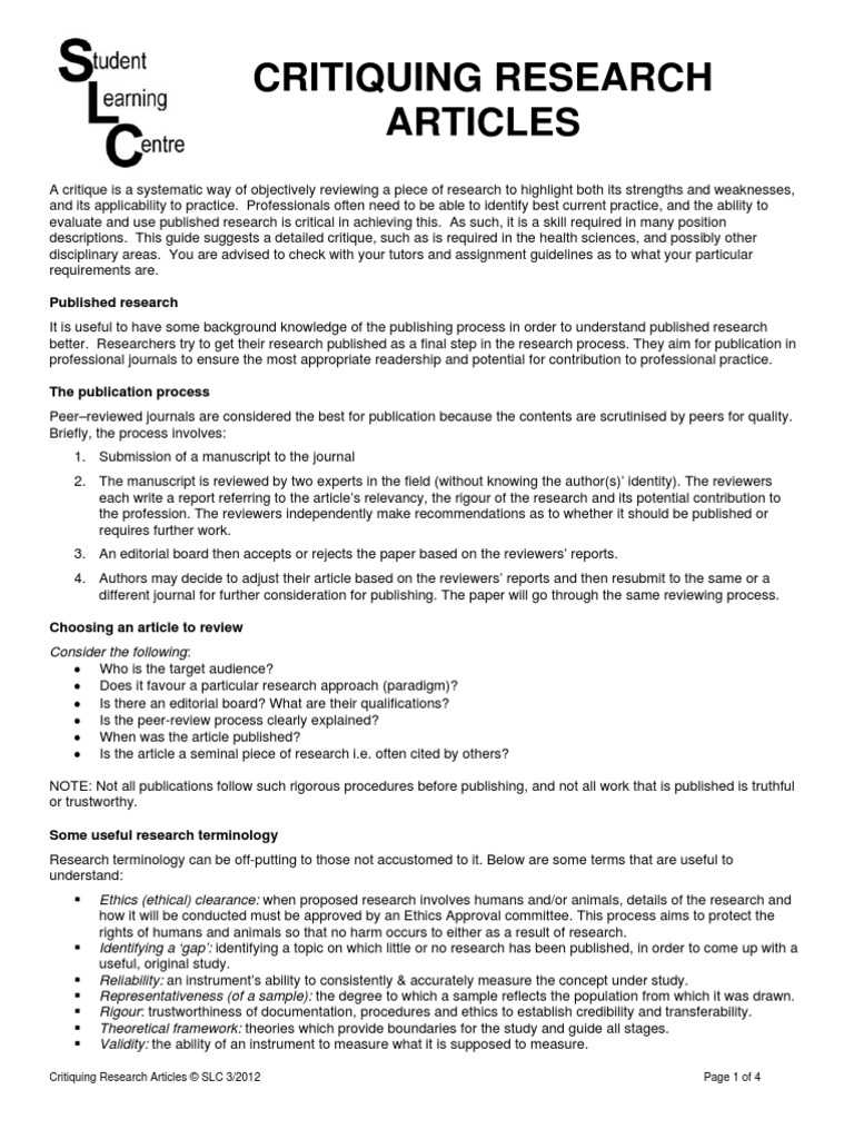 Critiquing Research Articles 2012 | PDF | Literature Review | Data