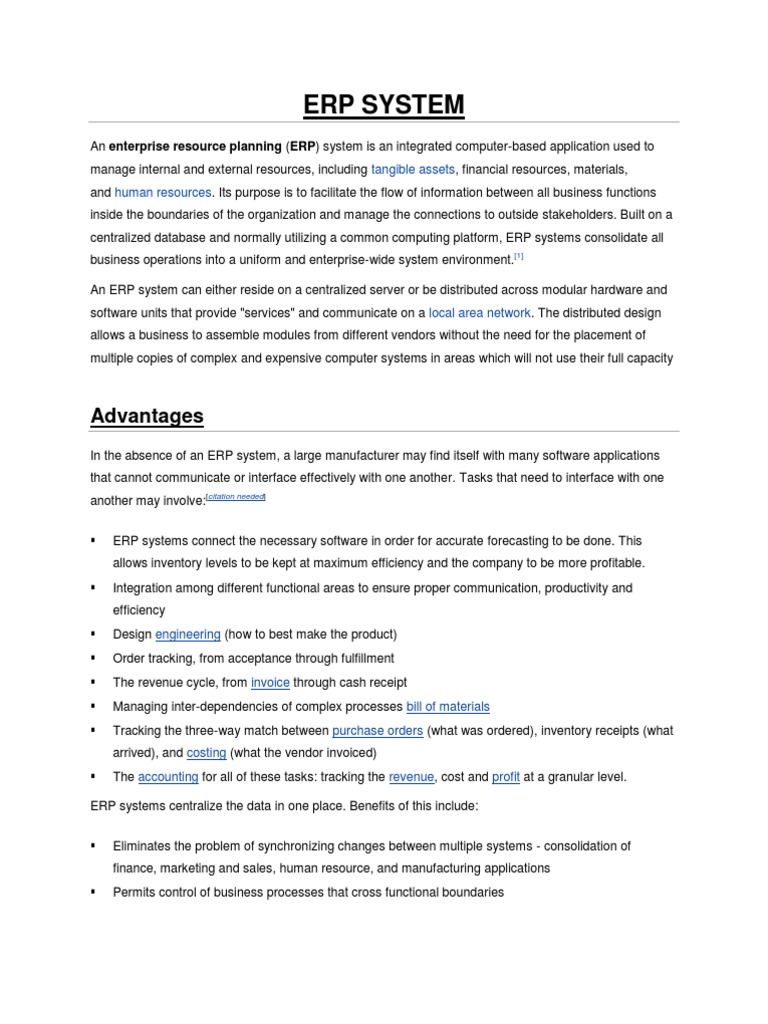 Erp System: Advantages | PDF | Enterprise Resource Planning | Business ...