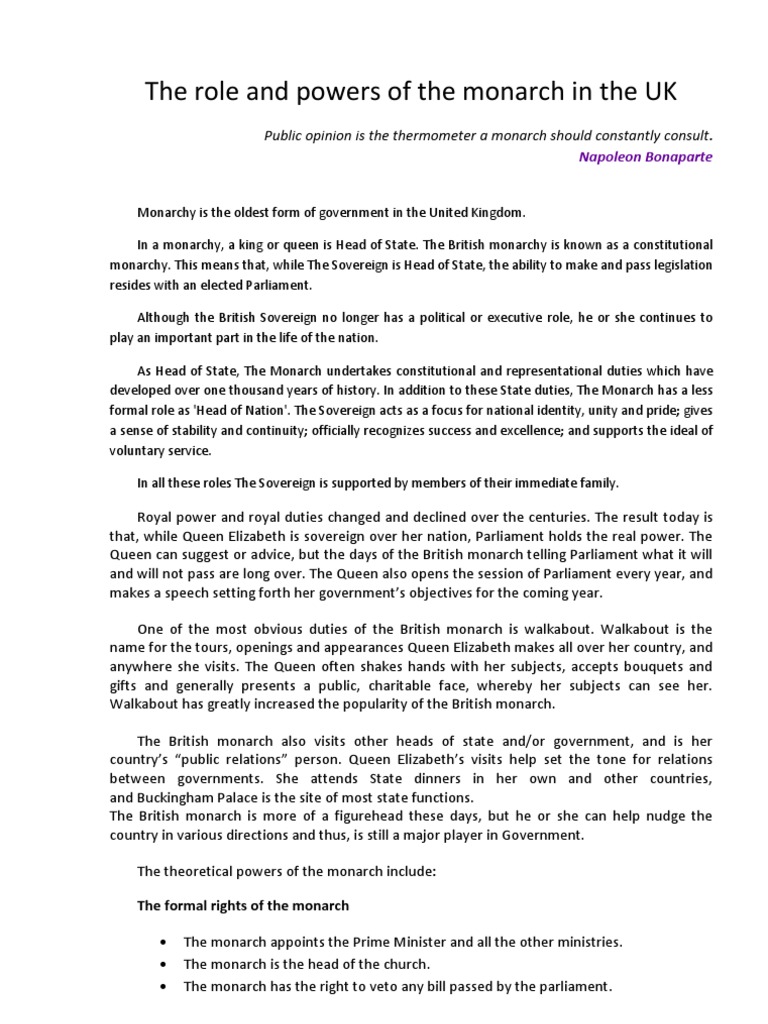Role and Powers of the UK Monarch | PDF | Monarchy Of The United ...