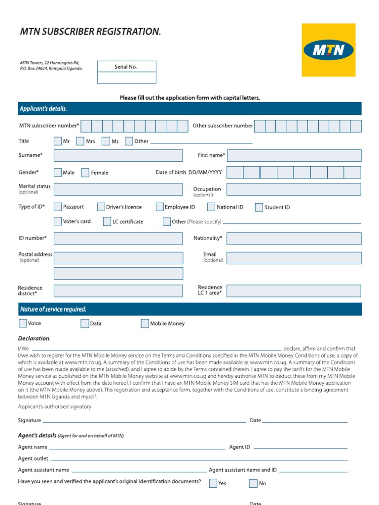 MTN-Subscriber Registration Form | PDF