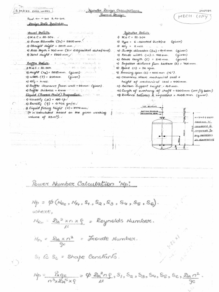 Agitator Design Calculation PDF | PDF | Technology & Engineering