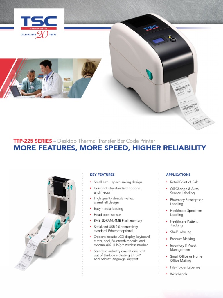 TSC TTP-225 Thermal Transfer Desktop Printer Brochure | Barcode ...