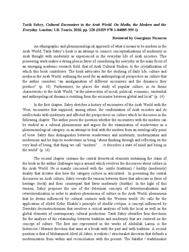Book Review - Tarik Sabry, Cultural Encounters in The Arab World. On ...