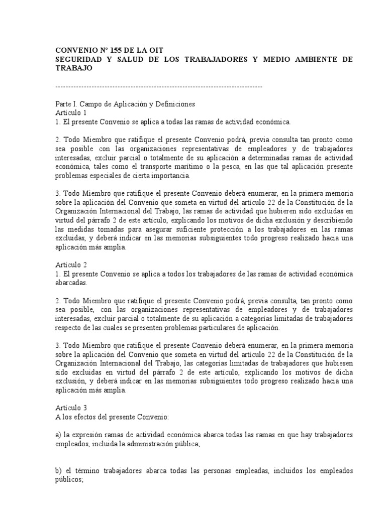 Convenio #155 de La Oit | PDF | Derecho laboral | Organización Internacional del Trabajo