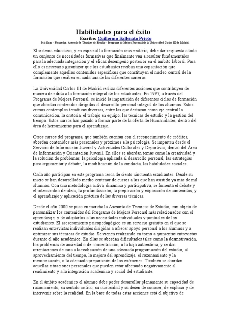 Habilidades para El Éxito | PDF | Liderazgo | Desarrollo personal