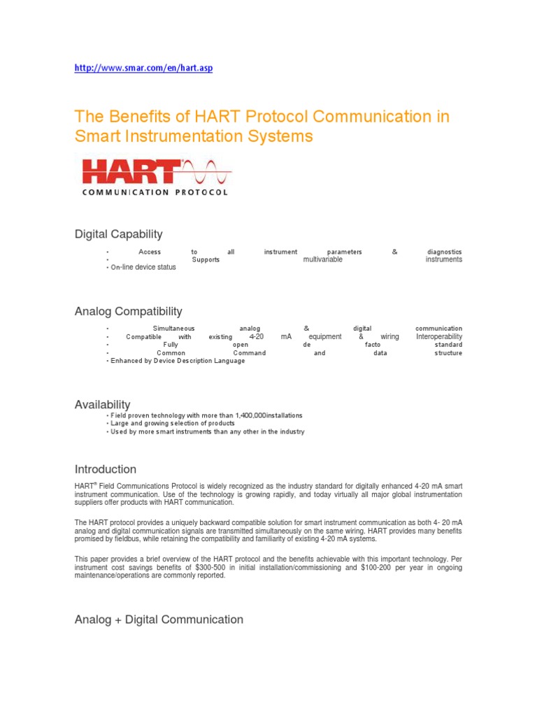 The Benefits of HART Protocol Communication in Smart Instrumentation ...