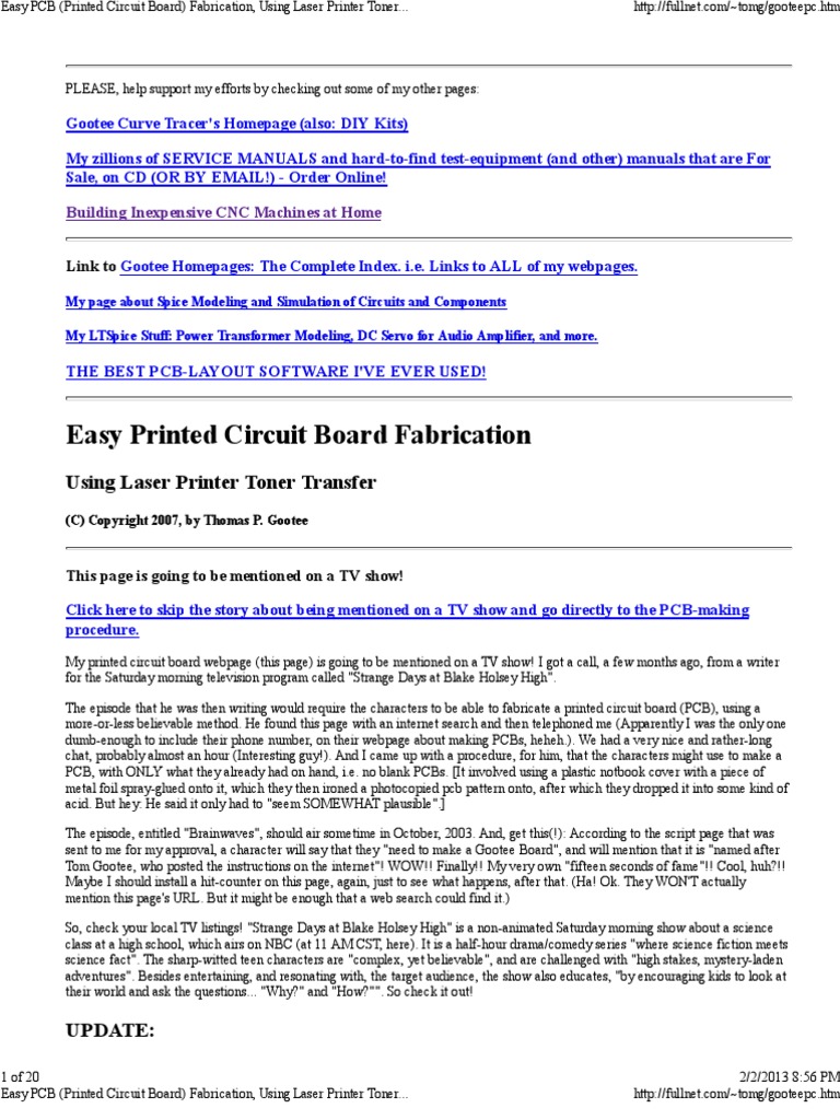 Easy PCB (Printed Circuit Board) Fabrication, Using Laser Printer Toner ...