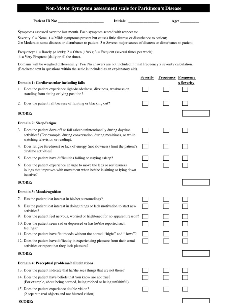 Non-Motor Symptom Assessment Scale For Parkinson's Disease (NMSS ...