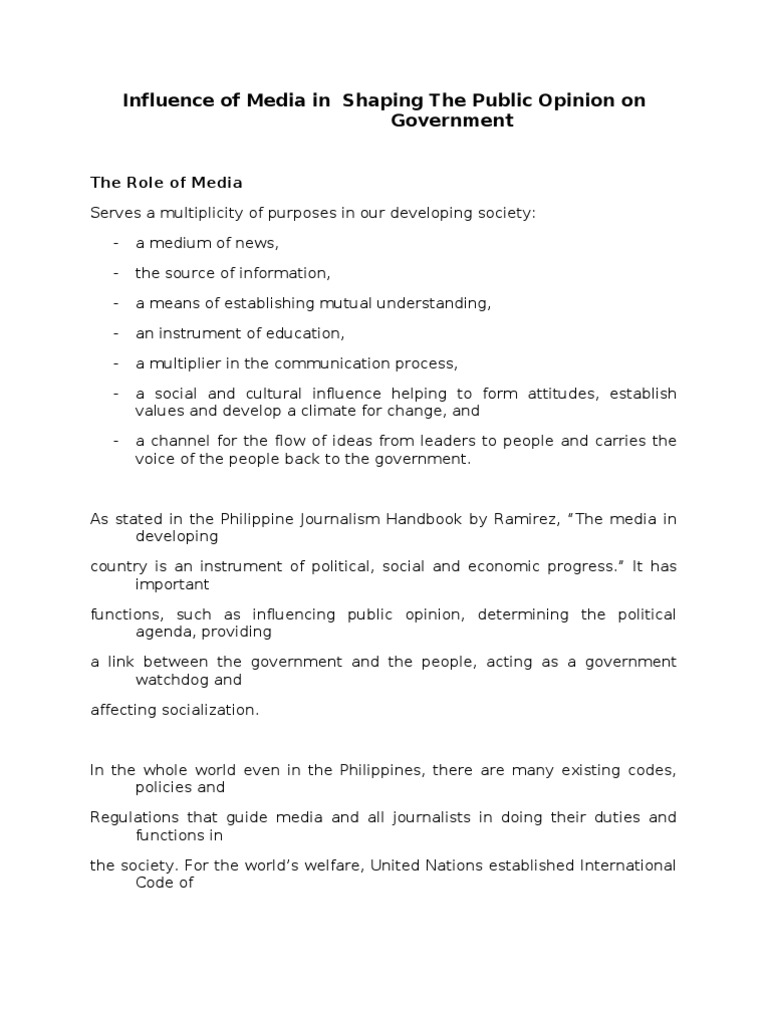 Influence of Media in Shaping The Public Opinion On Government | PDF ...