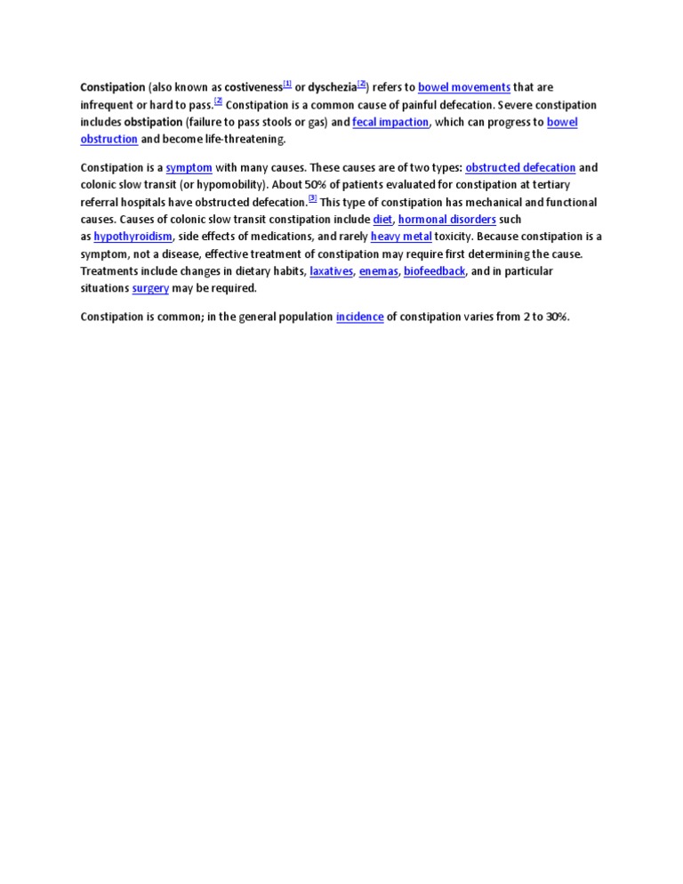 Constipation (Also Known As Costiveness: Bowel Movements Fecal ...