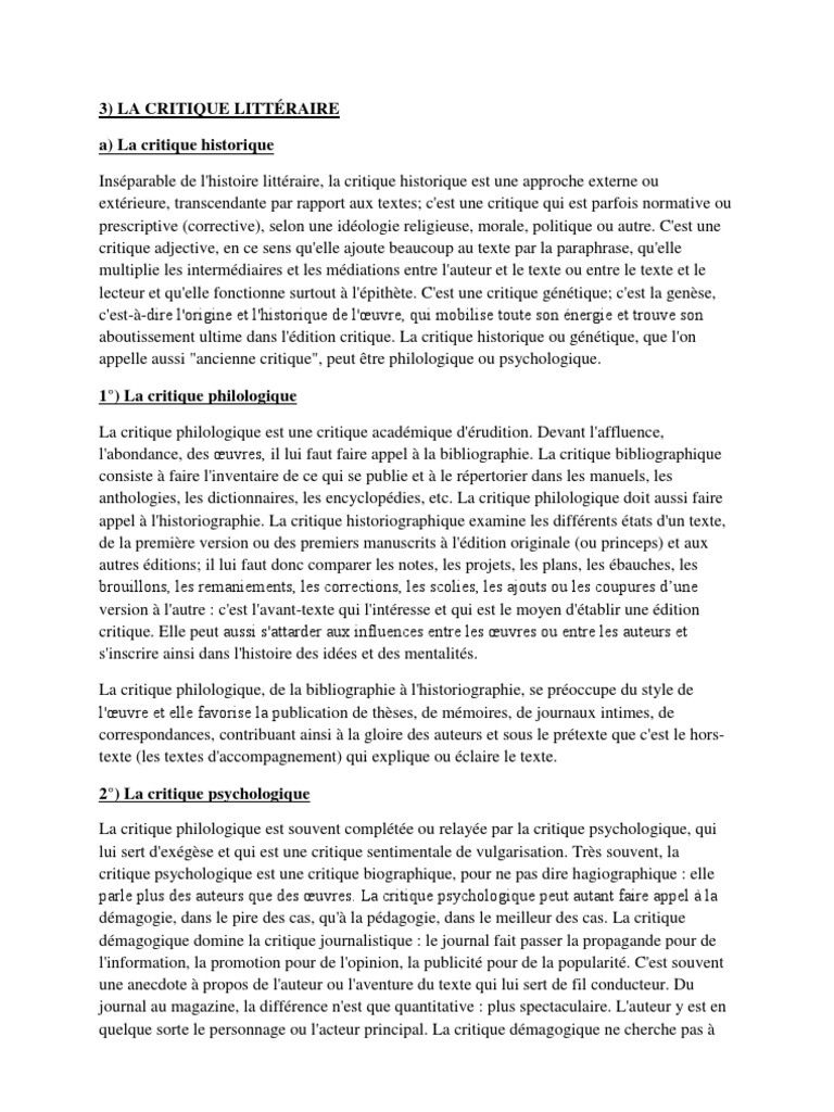 La Critique Littéraire | PDF | Philologie | Arts du langage et discipline
