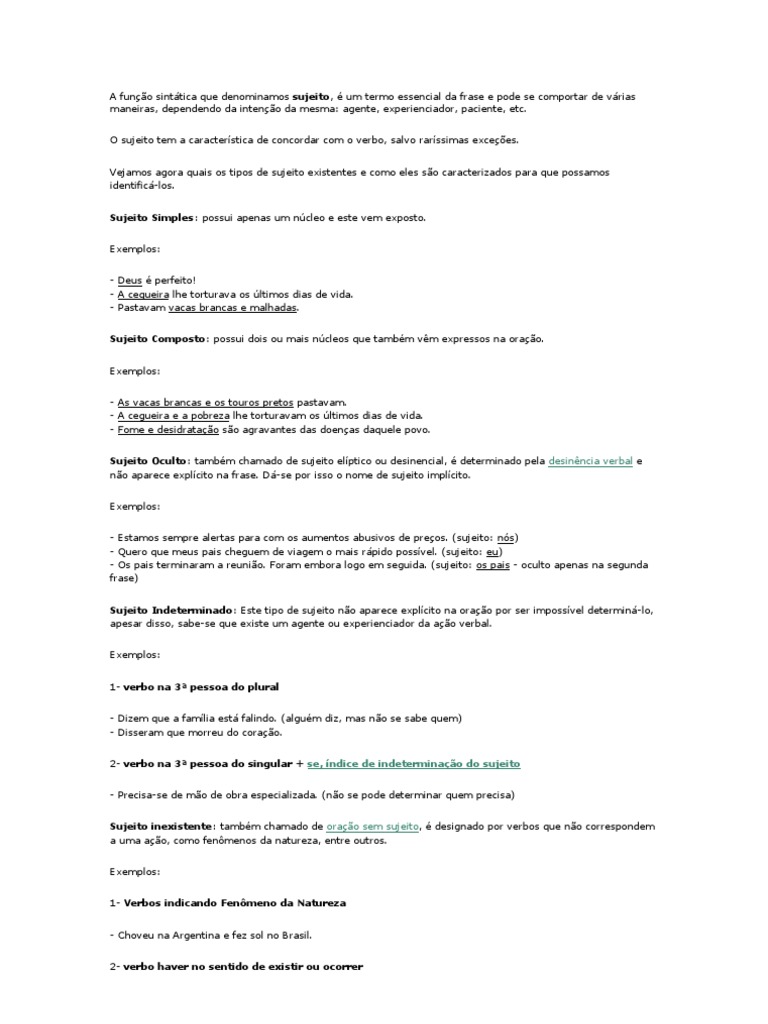 A Função Sintática Que Denominamos | PDF | Assunto (gramática ...