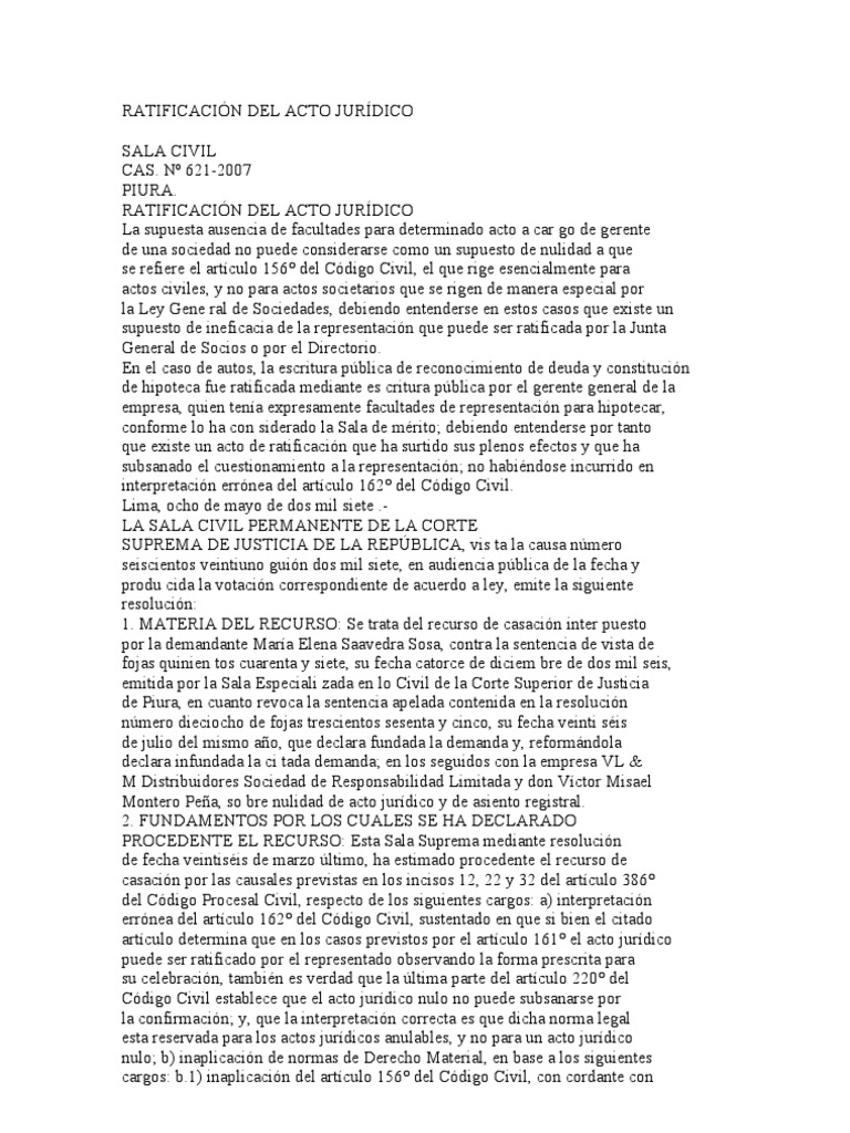 Ratificación Del Acto Jurídico | PDF | Liquidación | Ley procesal