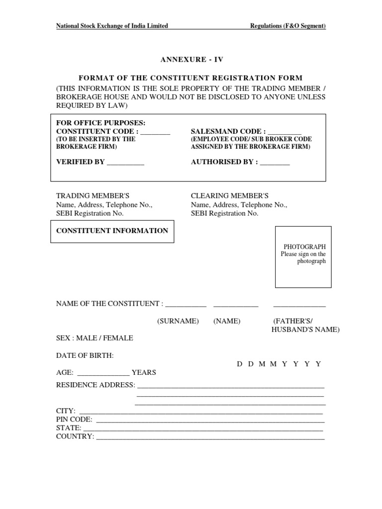 Annexure - Iv Format of The Constituent Registration Form | PDF ...