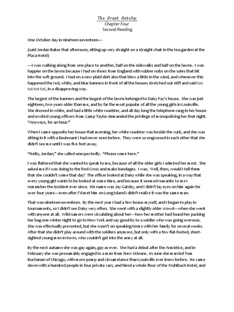 CH 3 Close Read Daisy and Gatsby | PDF | The Great Gatsby | Leisure