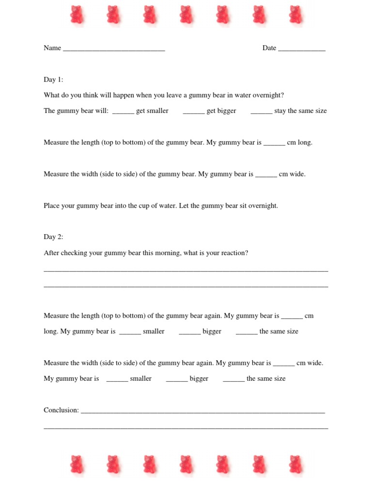 Gummy Bear Osmosis Experiment Worksheet | PDF