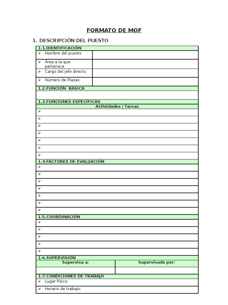 Formato y Ejemplo de MOF | PDF | Presupuesto | Planificación