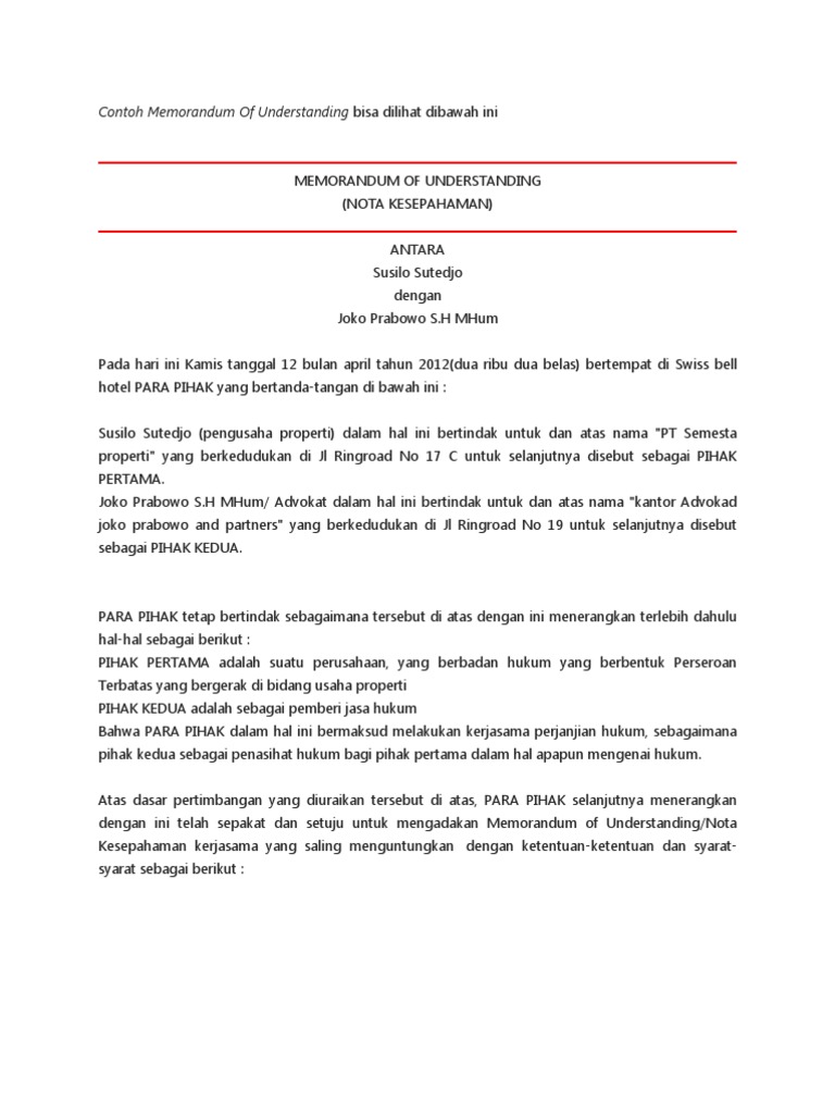 Contoh Memorandum of Understanding | PDF