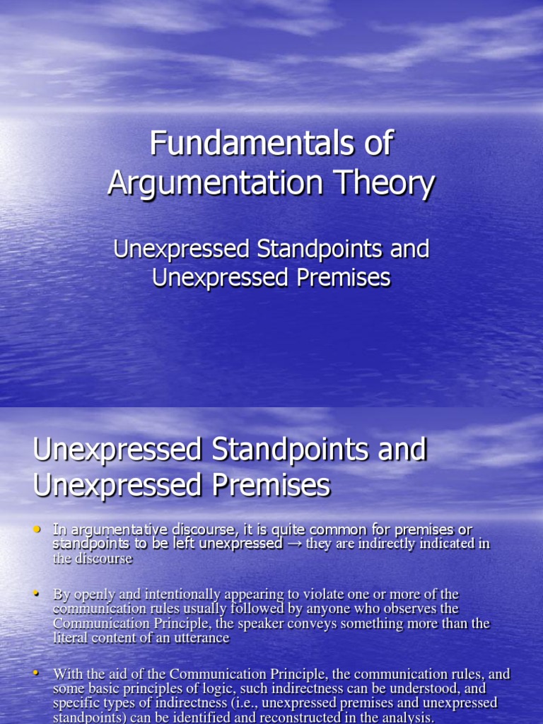 Fundamentals Of Argumentation Theory Curs 4 Unexpressed Standpoints And Unexpressed Premises