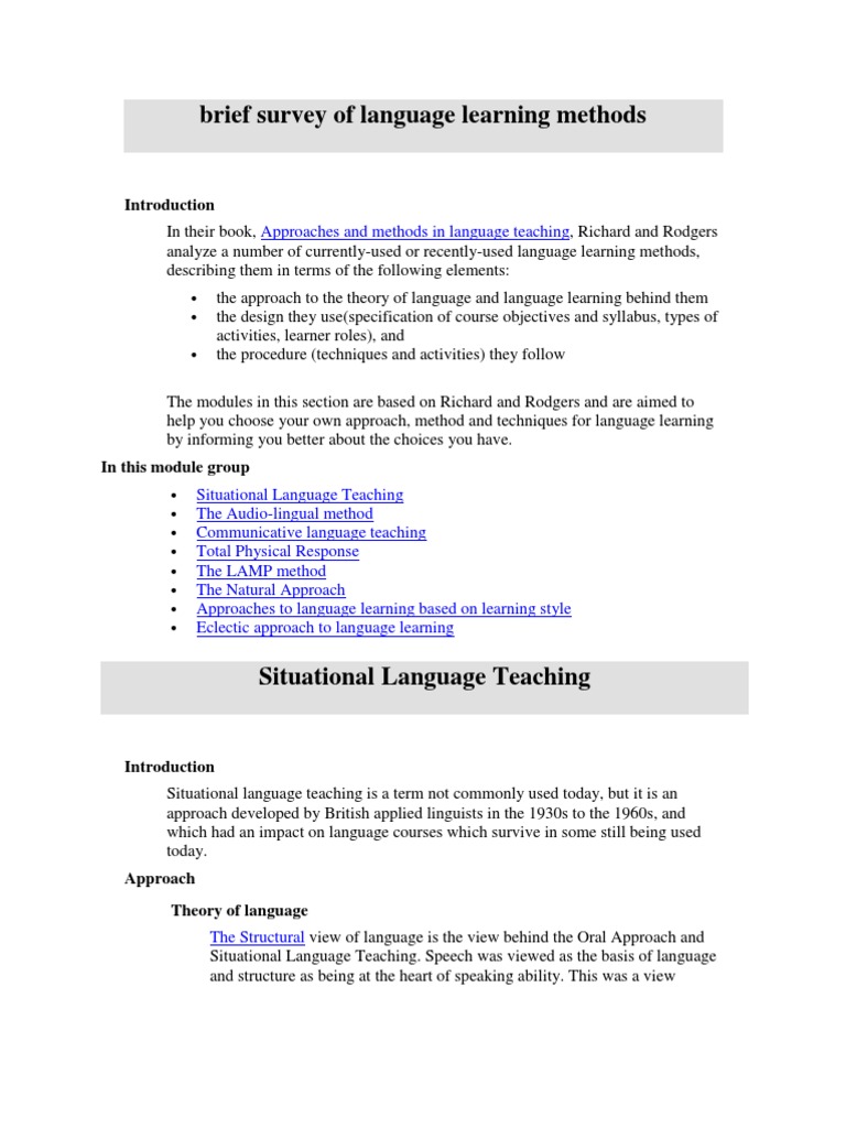 Brief Survey of Language Learning Methods | PDF | Language Education ...