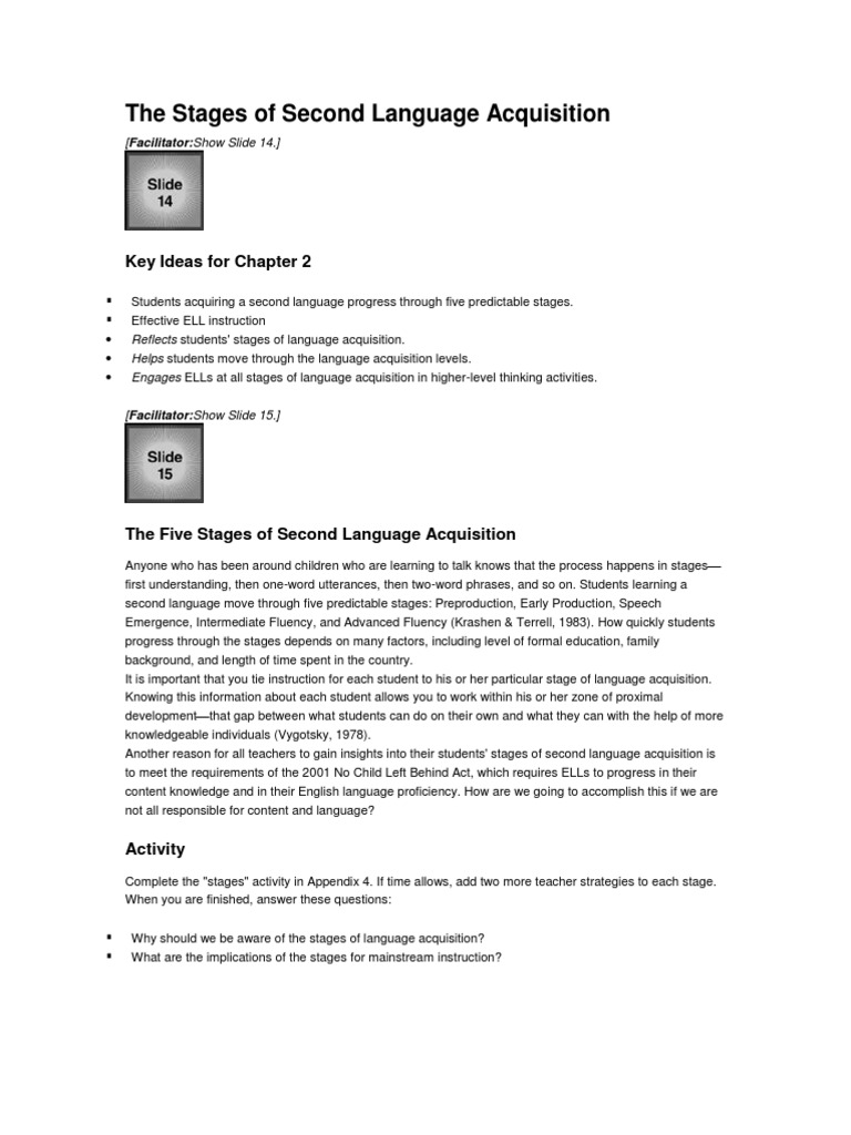 Stages of Second Language Acquisition | PDF | Second Language ...