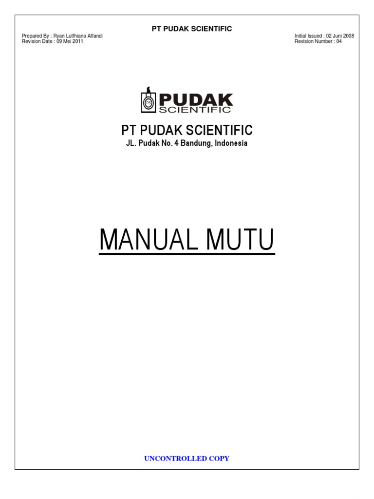 Manual Mutu PT. Pudak Scientific | PDF