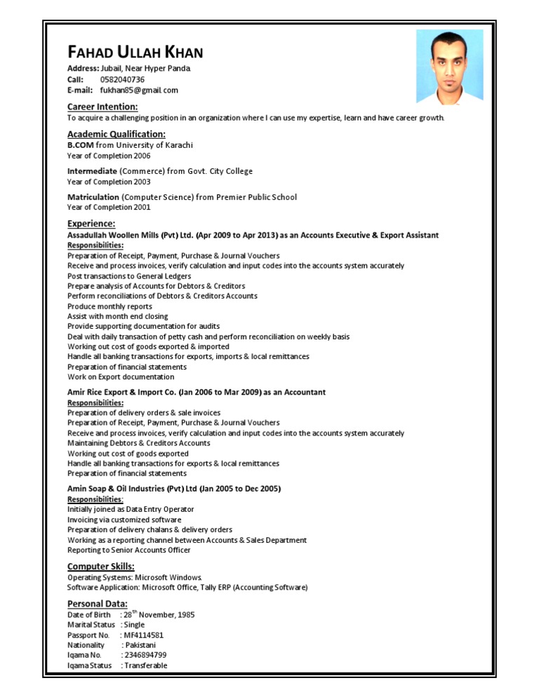 Fahad Ullah Khan - Accountant Resume | PDF
