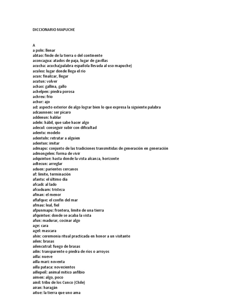 Diccionario Mapuche: Vocabulario Esencial | PDF | Naturaleza