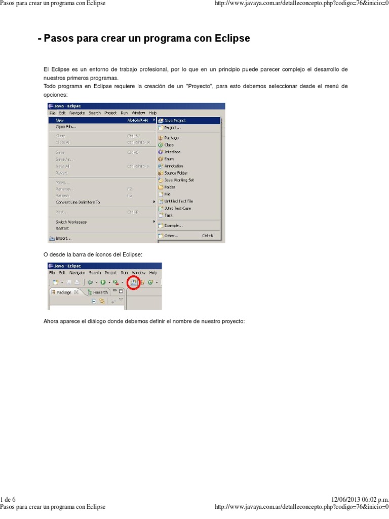 Pasos para Crear Un Programa Con Eclipse | PDF | Eclipse (software ...