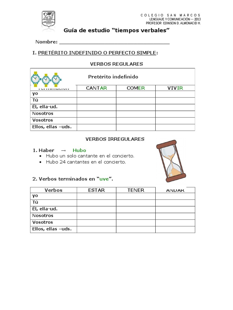 Ejercicios de Tiempos Verbales en Español | PDF | Verbo | Morfología ...