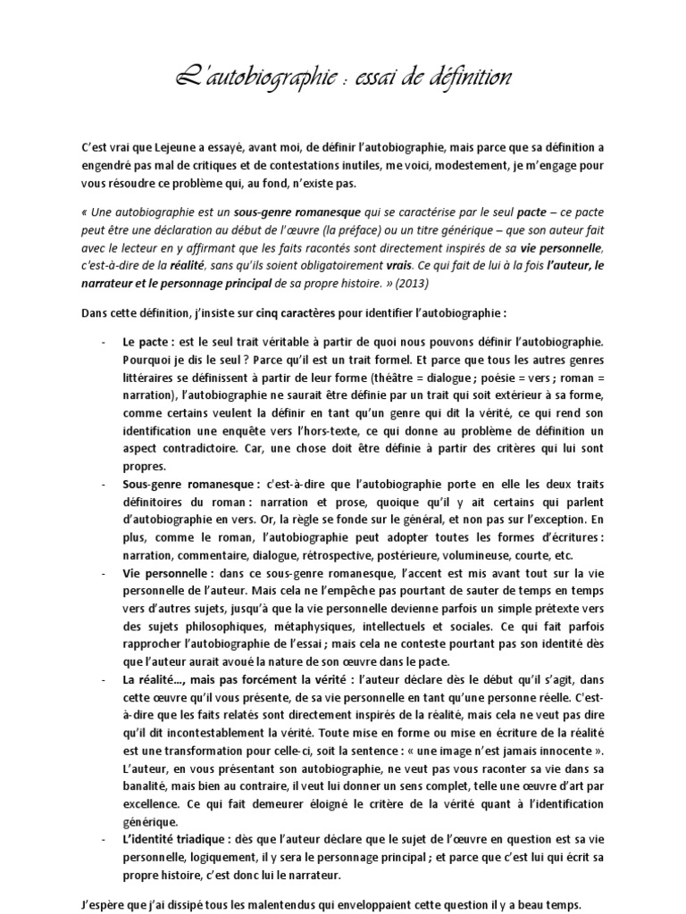 Définition de L'autobiographie | PDF | Autobiographies | Romans