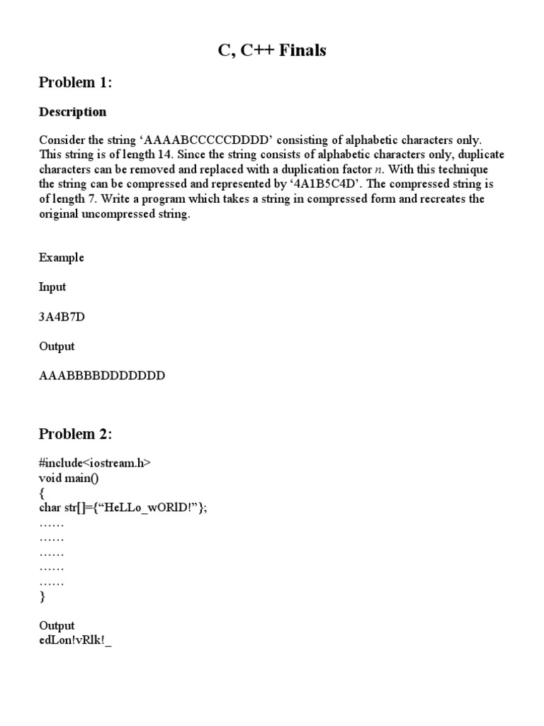 C, C++ Finals: Problem 1 | String (Computer Science) | Discrete ...