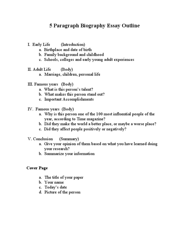 5 Paragraph Biography Essay Outline | Psychological Concepts ...