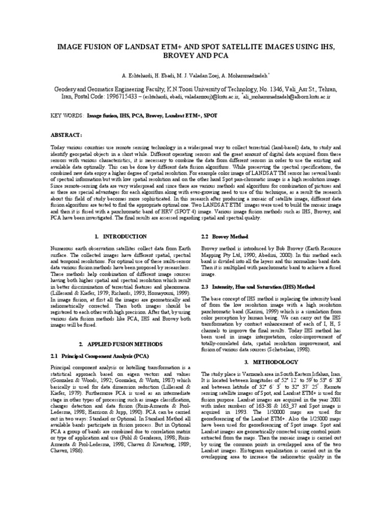 4-Image Fusion of Landsat ETM+ and SPOT Satellite Image Using IHS, Brovey and PCA (2007-Cited12 ...