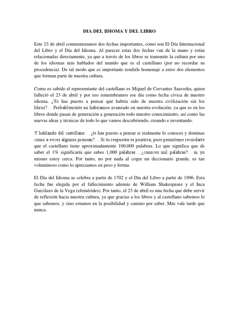 Dia Del Idioma y Del Libro | PDF