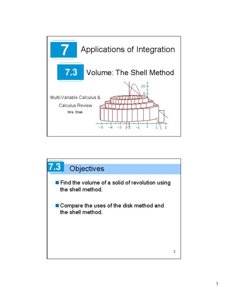 Applications Of Integration Volume The Shell Method Pdf Volume