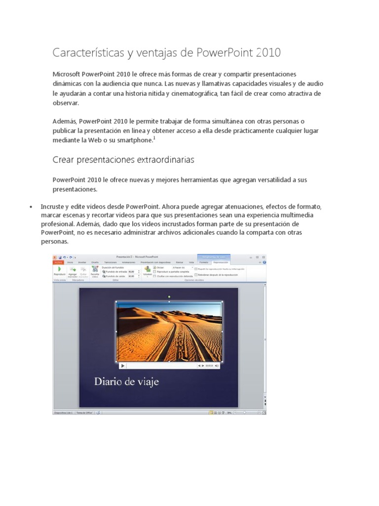 Características y Ventajas de PowerPoint 2010 PDF | PDF | Microsoft Office 2010 | Microsoft ...