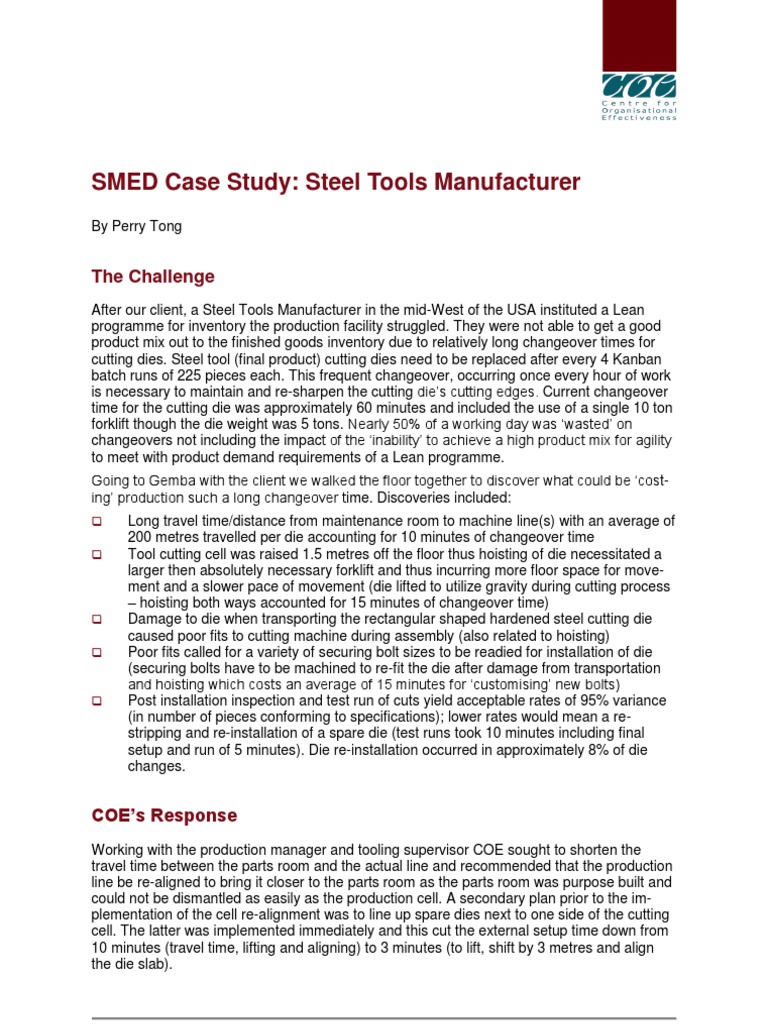 SMED Case Study PDF | PDF | Forklift | Screw