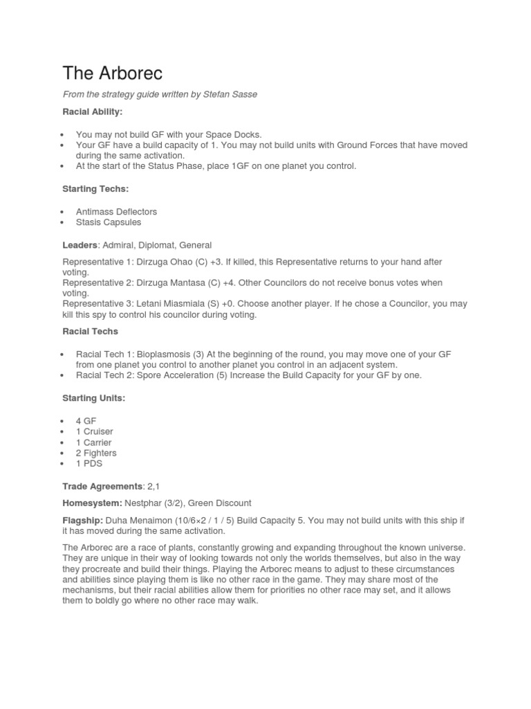 The Arborec: From The Strategy Guide Written by Stefan Sasse | PDF | Unrest