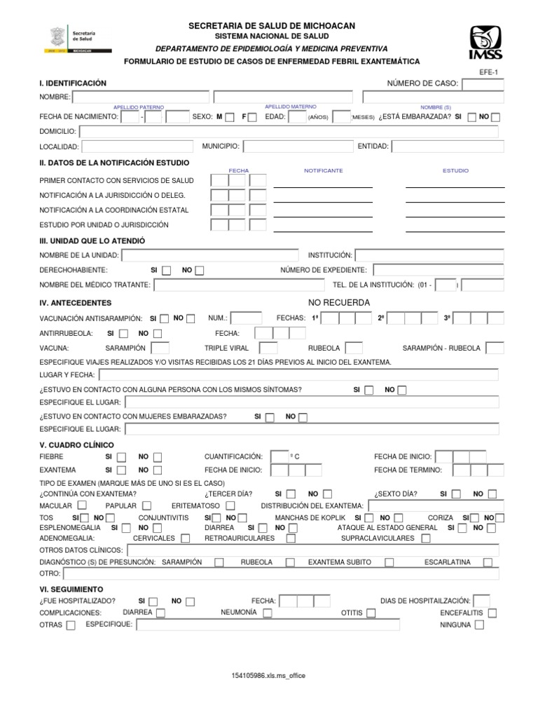 Formulario de Notificación de Enfermedades Exantemáticas | PDF ...