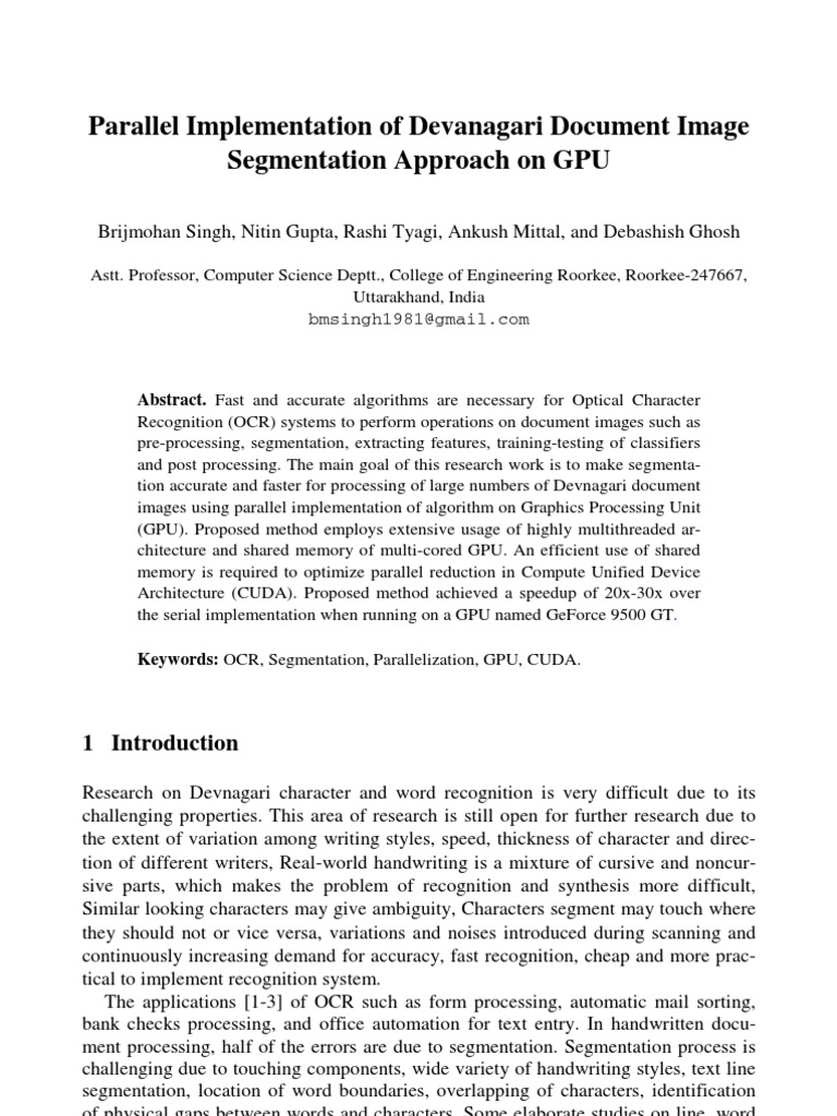 Parallel Implementation of Devanagari Document Image Segmentation Approach On GPU | PDF | Image ...