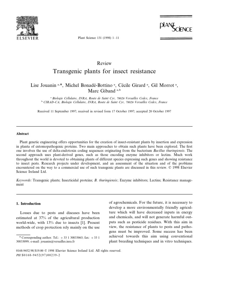 Transgenic Plants For Insect Resistance | PDF | Genetically Modified ...