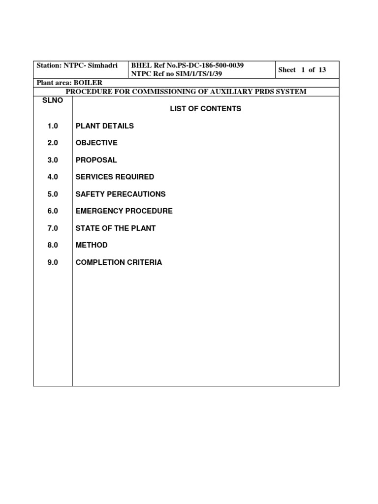 Procedure For Commissioning of Auxiliary Prds System | PDF | Boiler | Steam